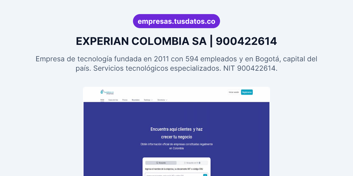 EXPERIAN COLOMBIA SA | 900422614 | Tusdatos Empresas